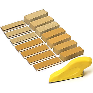 70 Sheets Micro Detail Sander Paper Kit,3.5”x 1”Hand Sanding Block for Small Projects Wet Dry Hook & Loop Alumina 80 to 600 Grit Sandpaper for Wood Crafts,Tight Narrow Spaces Metal Finishing