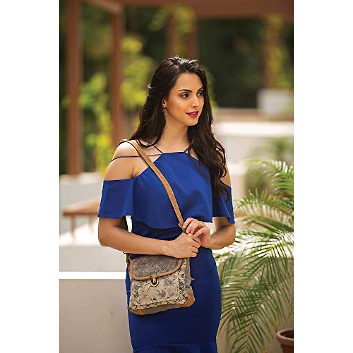 Myra Bag Radiant Upcycled Canvas & Cowhide Leather Crossbody Bag S-1257