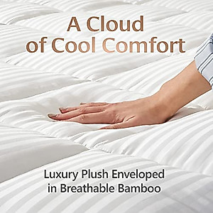 Belle Terre Cooling Mattress Topper Queen Size - Ultra Soft & Thick Mattress Pad - Bed Cushion with Breathable Bamboo Cover and Deep Pockets - Pillow Top Mattress Topper Protector