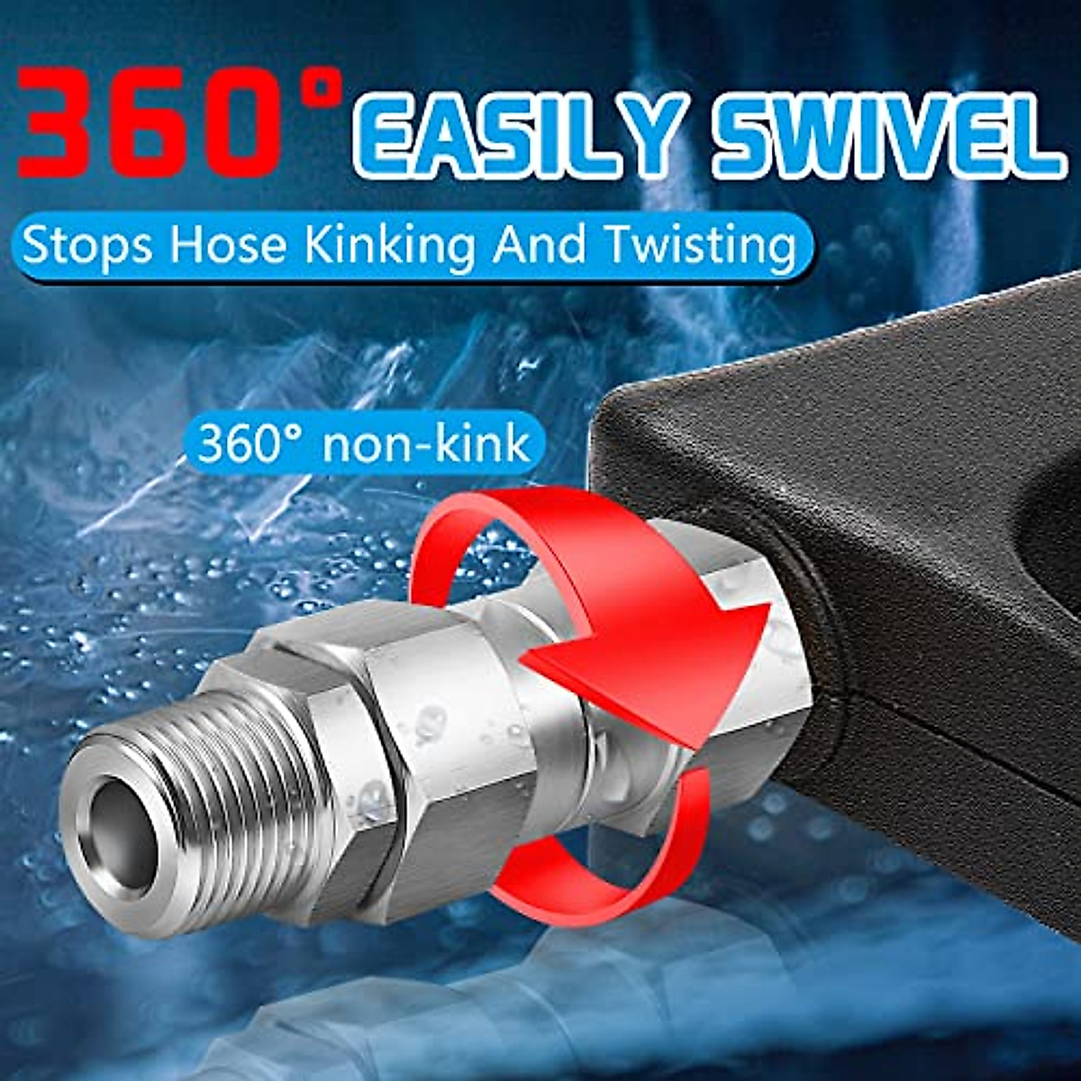 Boltigen Pressure Washer Swivel, 3/8 NPT Thread Pressure Washer Stainless Steel Swivel Joint Fittings, 360°Degree Kink Free Connector, 5000 PSI