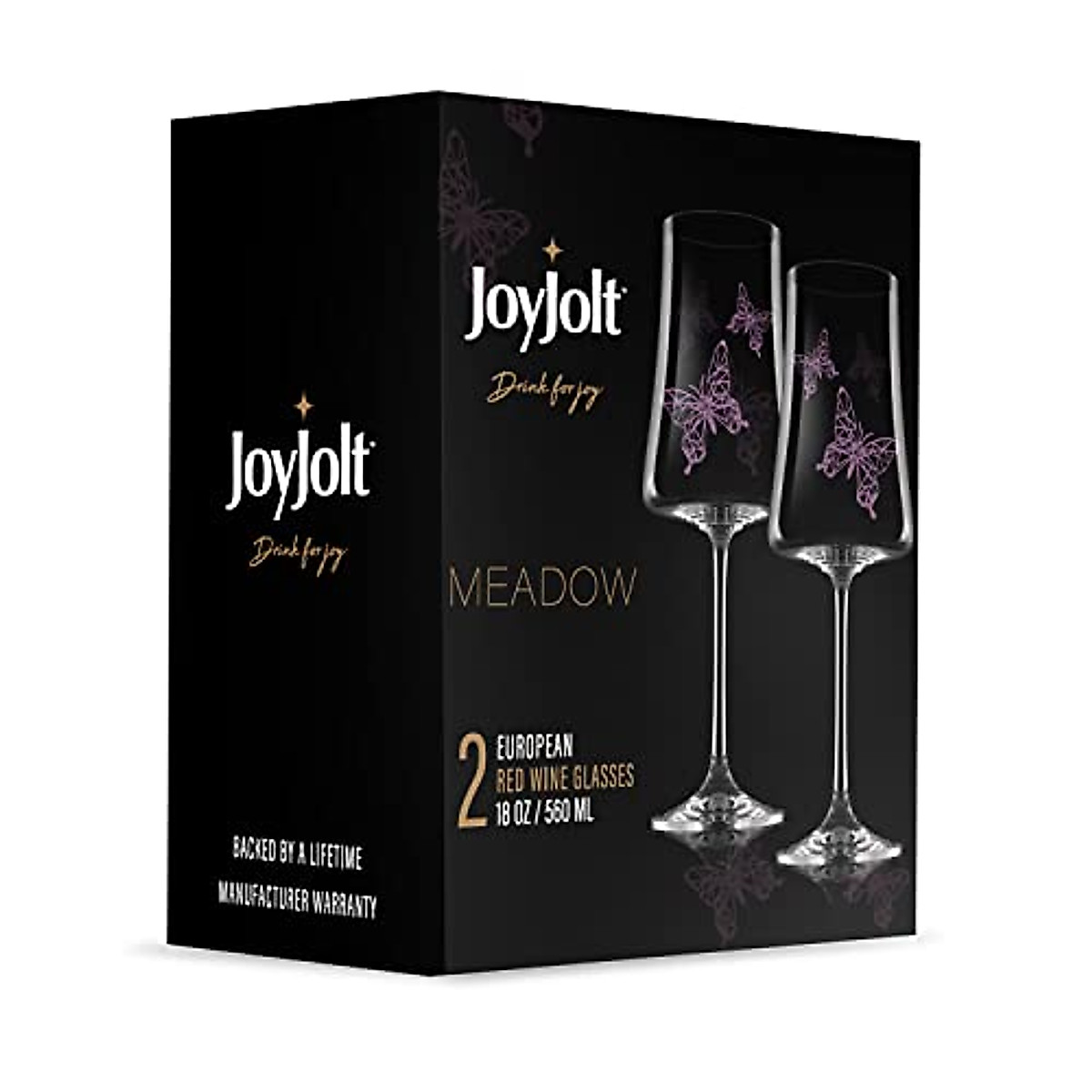 JoyJolt Meadow Butterfly Red Wine Glasses – Premium Red Wine Glasses Set of 2 – Exquisite Pink Butterfly Crystal Wine Glasses – 21oz Long Stem Unique Wine Glasses – Made in Europe