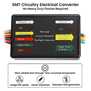 MECMO Multi-Function LED Compatible Powered 3-to-2-Wire Splice-in Tail Light Converter Harness 56236, Convert Separate Turn and Stop Lights to Standard 2-Wire Trailer Light Wiring, 4-Way Flat Harness