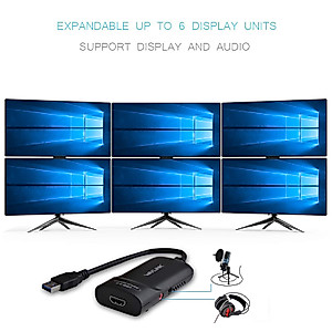 WAVLINK USB 3.0 to HDMI VGA Adapter, USB to VGA HDMI Adapter with Audio Port for Multiple Monitors, Support Windows 11,10, 8.1, 7, XP, and Mac