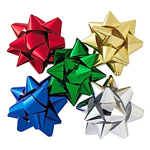 Hallmark 3" Gift Bow Holiday Assortment (75 Bows: Red, Gold, Green, Silver, Blue) for Christmas, Hanukkah, Birthdays, Presents