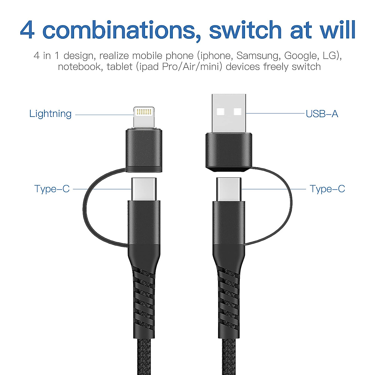 iPhone 15 Charging Cable 10ft 2Pack,USB C to USB C 60W 4-in-1 Fast Charger Cord for iPhone 15/14/13/12,for iPad Pro/Mini/Air,MacBook Pro,Samsung Galaxy(Black)