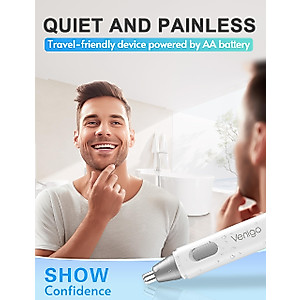 Professional Ear and Nose Hair Trimmer Clipper for Men and Women, Painless Electric Eyebrow Hair Remover, Dual Edge Blades for Easy Cleansing, Battery-Operated (White)
