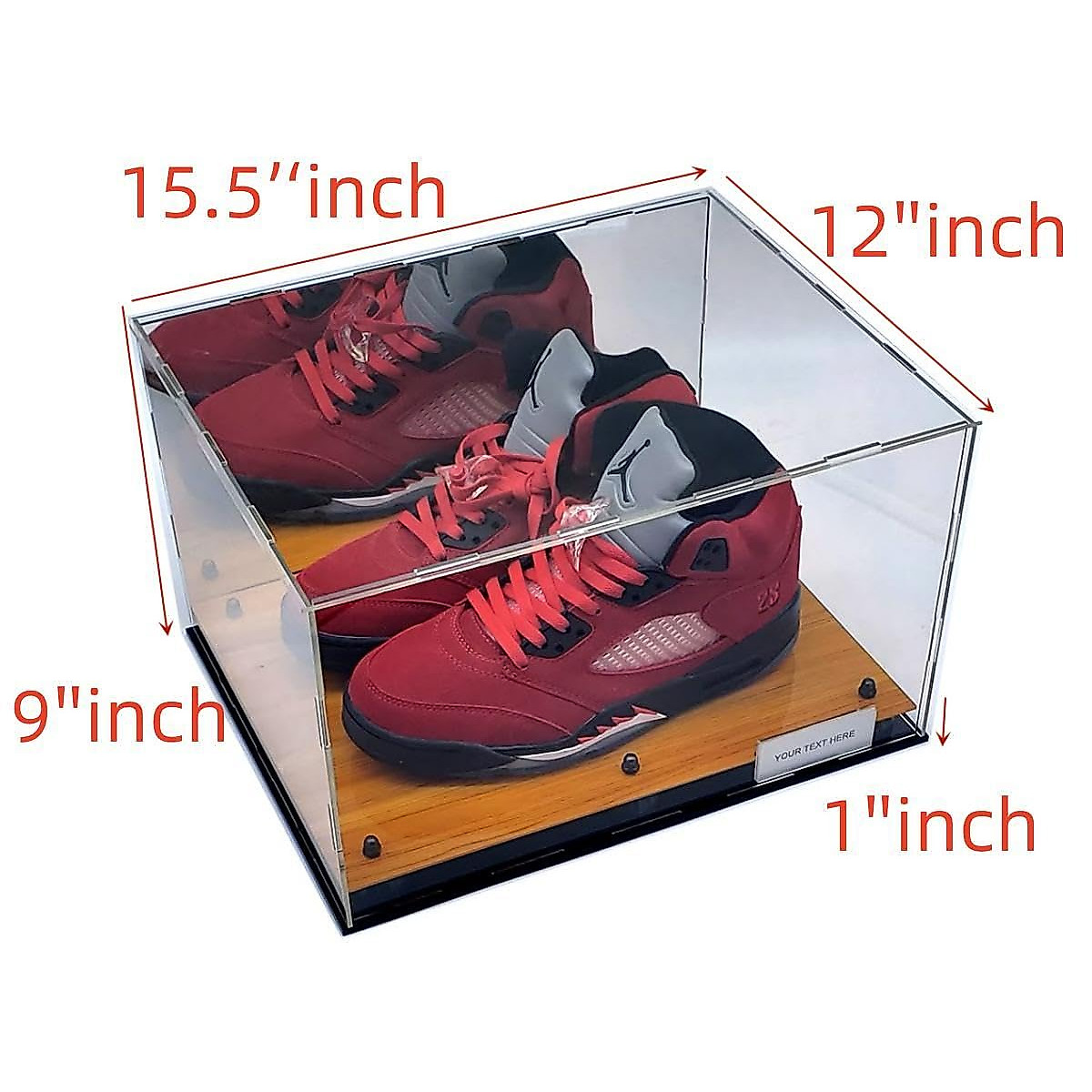 Full Size 2 Shoes Acrylic Display Case Showcase Box UV Protection Wood Wooden Sports Memoribilia Collectible 15x12x9 inch