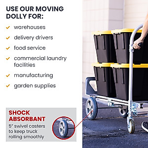 HaulPro Junior Heavy Duty Convertible Hand Truck with Double Grip Handles - Aluminum Dolly Cart for Moving - 1,000 LB Capacity - Converts from Hand Truck to Platform Push Cart - 52" L x 41" W x 44" H