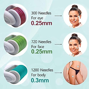 Derma Roller for Face and Body - Angel Kiss 4 in 1 Titanium Microneedling Roller Kit Micro Needle Microneedle Roller, 300 and 720 Needles 0.25mm,1200 Needle 0.3mm