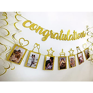 Concico Congratulations Banner and Hanging Swirls for Graduation,Congratulations,Engagement Party Decorations(Gold Glitter)