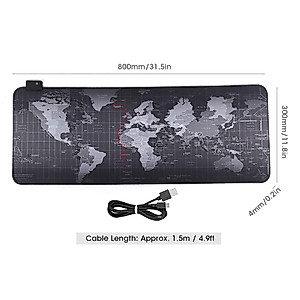Ruiqas Gaming Mouse Pad RGB Mouse Pad Luminous Large World Map Mice Mat Waterproof Non- Slip Rubber Base 800x300