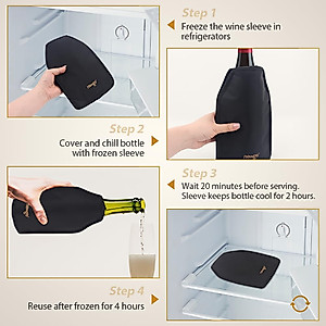 NEWGO Wine Cooler Sleeve Reusable Wine Bottle Cooler Flexible Wine Ice Pack Sleeve Keep Wine Cool and Refreshing for Standard Size Bottles for Red Wine, White Wine & Champagne - Black