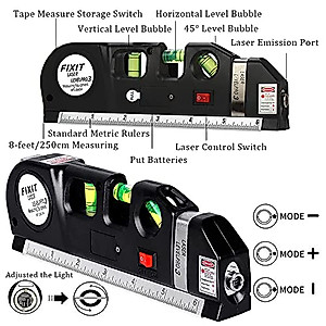 Multipurpose Laser Level Kit Standard Cross Line Laser 8 feet Measure Tape Ruler Tool Adjusted Metric Rulers for Construction Picture Hanging Wall Floor Writing Painting