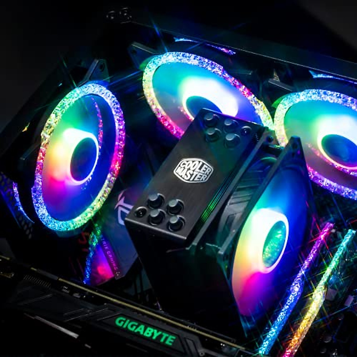 Cooler Master MasterFan MF120 Prismatic Tri-Loop ARGB 3-Pin Fan, 24 Independently LEDs, 6 LEDs Fan hub, 120mm PWM Static Pressure Fan, ARGB Header Extender for Computer Case & Liquid Radiator