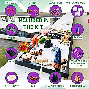 Mini Zen Garden for Desk 11x8in, Zen Gifts,Sand Tray Therapy Kit, Zen Sand Garden for Desk Mini Rock Garden Gifts, Desk Zen Garden Kit Zen Garden Accessories for Zen Garden Sand Tray Therapy