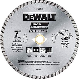 DEWALT Diamond Blade for Block and Brick, Dry/Wet Cutting, Continuous Rim, 7-Inch (DW4712) , Black