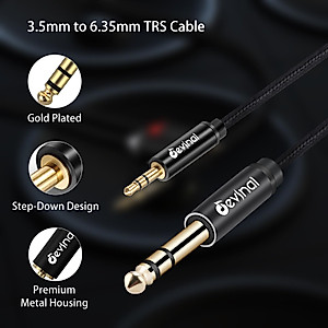 Devinal 1/8 to 1/4 Stereo Cable, 6.35mm to 3.5mm TRS Audio Path Cord, Interconnect Adapter Lead with Extra Durable Nylon Braid Gold Plated 10 Feet