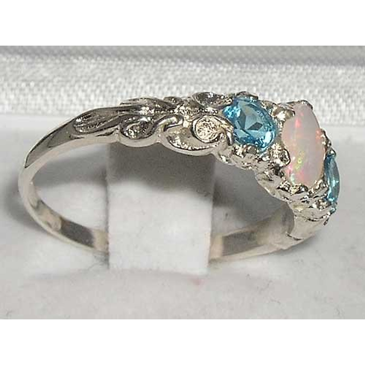 LetsBuyGold 925 Sterling Silver Natural Opal and Blue Topaz Womens Promise Ring - Size 6.5