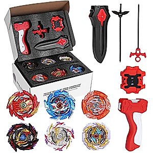 Ruolan Battling Top Metal Fusion Evolution Master Burst Gyro Toys Spinning Tops Set, Combat High Performance Game with 2 Launchers Gift for Children Boys Kids (6PCS)