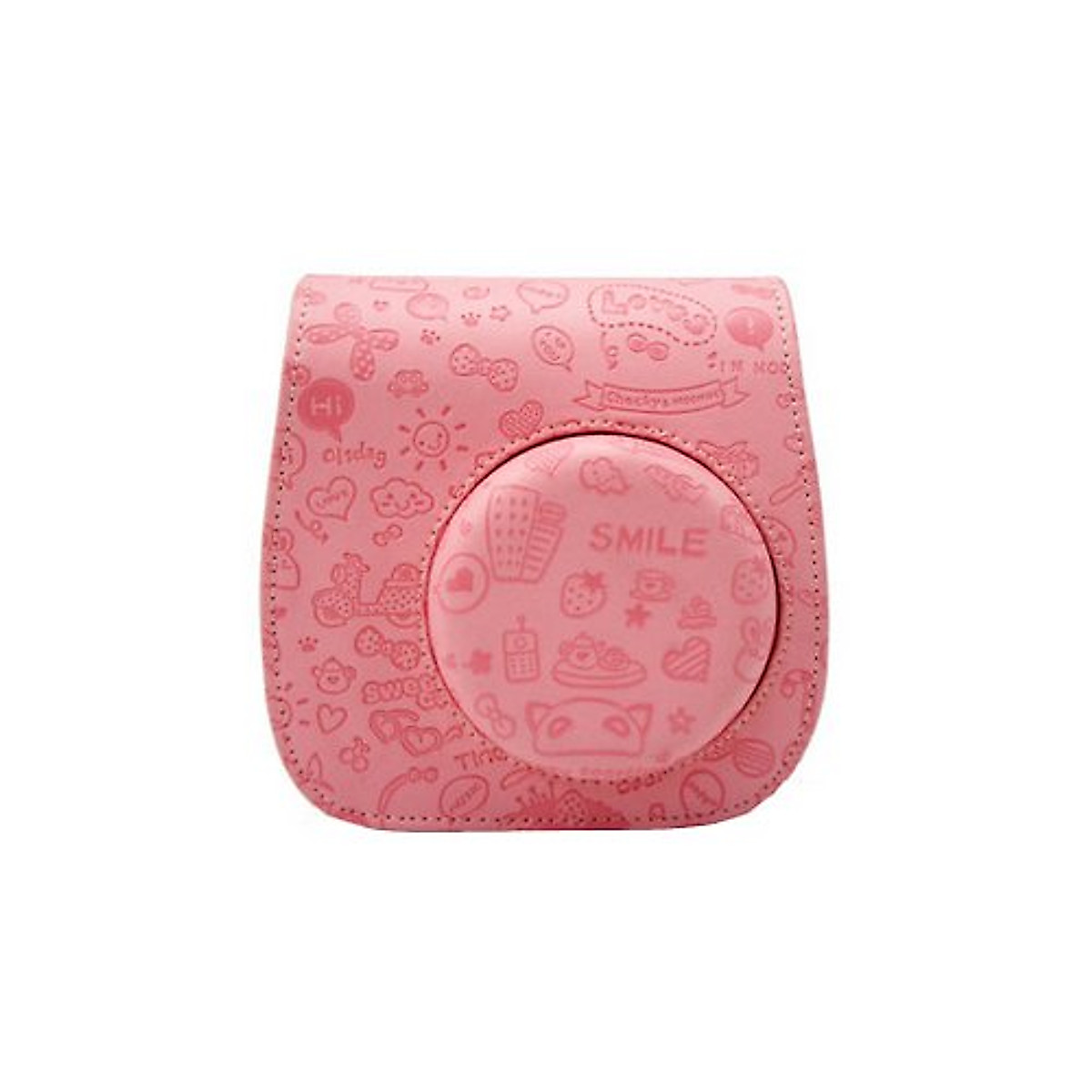 Cartoon PU Leather Shoulder Case with Free Shoulder Strap for Fujifilm Instax Mini 8 - Pink