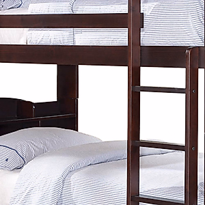 Benjara Arched Panel Design Twin Bunk Bed with Bookcases, Brown