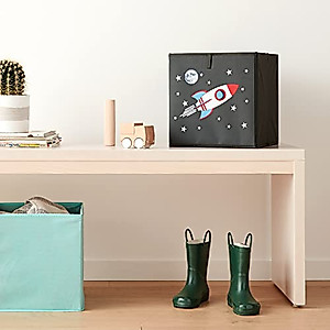 Amazon Basics Kids Collapsible Fabric Storage Cube Organizer Bins - Pack of 6, Space Rockets, 10.5x10.5x11"