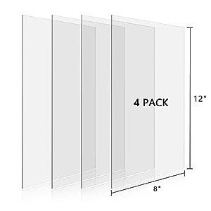 Ludery 4pack 8x12 Clear Acrylic Sheets 1/8 Thick, 8x12 Plexiglass Sheets 1/8 inch Thick - 3mm Cast Acrylic Plexiglass Sheet for Sign, Photo Frame, Craft, DIY Display Projects