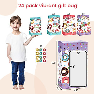 Shindel 24PCS Party Favor Bags, Donut Gift Bags with Stickers Paper Candy Bags Goodie Bags for Party Decoration 4.7" x 3.1" x 8.7"