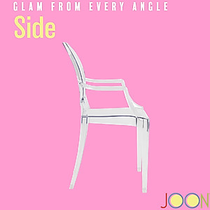 JOON 2 Pack Kids Ghost Chairs with Armrest Transparent, 25x13x14.5 Inches, Polycarbonate Material, 12.75” Seat Height, Stackable, for Toddler Parties, Playroom, Daycare, Home (Transparent Clear)