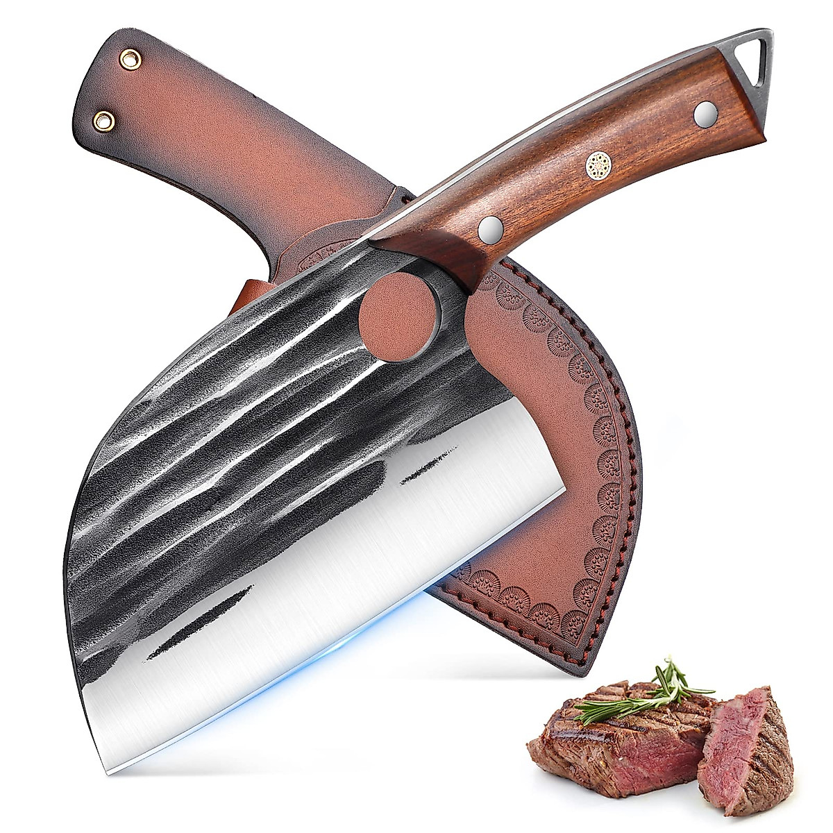 Golden Bird Serbian Meat Cleaver Knife - 6.2 Inch Serbian Knife Heavy Duty Sharp Butcher Knife for Meat Cutting, High Carbon Steel Kitchen Knife with Gift Box