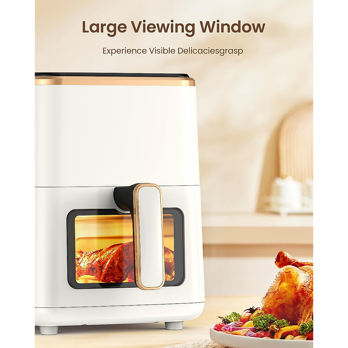 VEWIOR Air Fryer, 5.3Qt Airfryer with Viewing Window, 7 Custom Presets Large Air Fryer Oven with Smart Digital Touchscreen,Non-stick and Dishwasher-Safe Basket