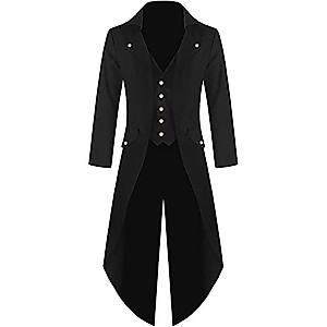 JDHUFEI Mens Gothic Costume Vintage Halloween Coat Long Sleeve Button Down Tailcoat Lapel Medieval Ball Gown Cosplay Clothes