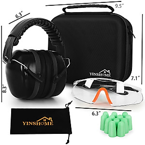 YINSHOME Shooting Ear Protection Earmuffs, Gun Safety Glasses, Earplugs, Protective Case