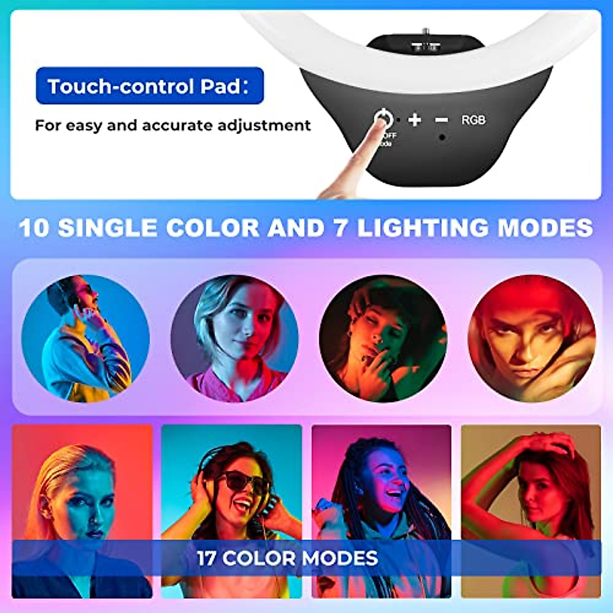Aureday 12" Selfie Ring Light with Stand and Phone Holder, 15 Color RGB Ring Light with 62" Tripod, Dimmable LED Ringlight for Phone Photography, Live Stream, Creative Videos