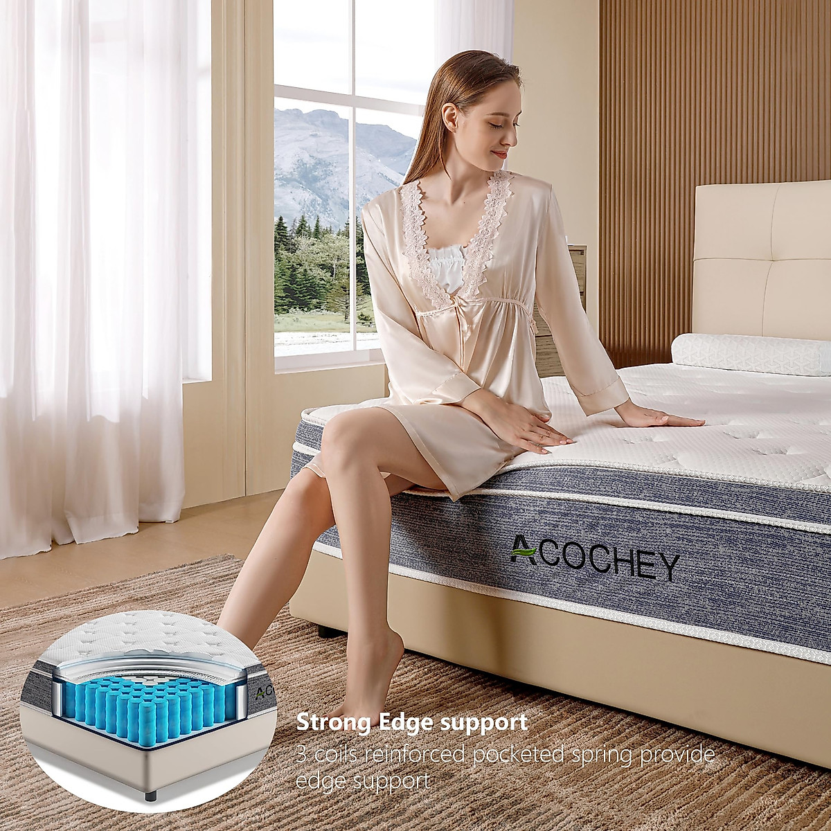 Acochey 8 Inch Queen Mattresses,Hybrid Queen Size Mattress in a Box,Gel Memory Foam Medium Firm Grey Mattress,Quality Comfort and Adaptive Support Breathable Cooling Queen Mattress,CertiPUR-US.