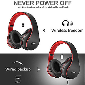 ZIHNIC 3 Items,1 Black Blue Over-Ear Wireless Headset Bundle with 1 Black Red Over-Ear Wireless Headset and 1 Black Green Foldable Wireless Headset