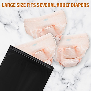 Trail Essentials Adult Diaper Disposal Bags - Large, Black Opaque, Zip-Seal Disposal Bags for Adult Diapers, Incontinence Underwear, Undergarments with Travel Pouch (Refill)