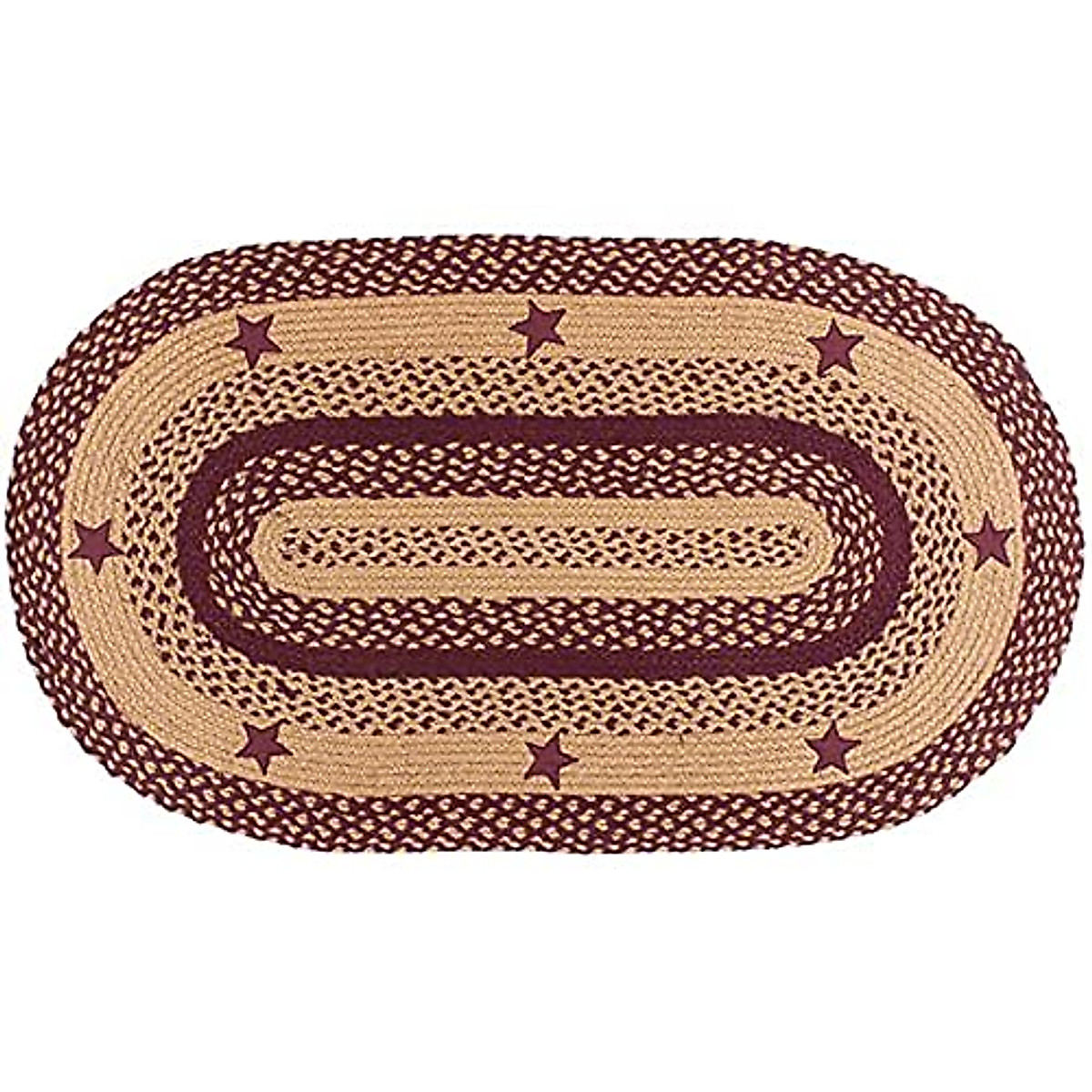 IHF Home Decor Braided Area Rug Oval Floor Carpet Country Style 27" X 48" Star Wine Design Jute Fabric,Wine, Tan