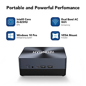 HYUNDAI Mini PC - Intel Core i5, 8GB DDR4 RAM, 256GB M.2 SSD, Windows 10 Pro Mini Desktop Computer, Dual-Band WiFi, Bluetooth, 2K UHD, Dual Display Support, Black