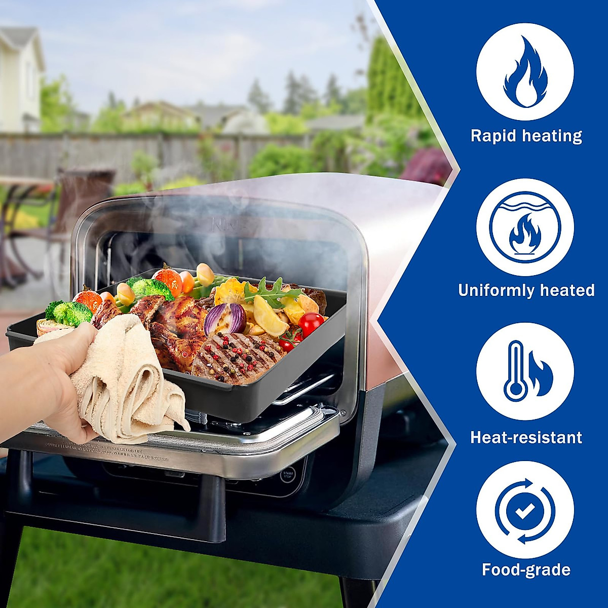 SafBbcue Woodfire Outdoor Griddle Pan for Ninja Woodfire OO100 Series Pizza Oven Accessories, Ninja Woodfire 8-in-1 Outdoor Oven Accessories Ninja Pizza Oven XSKOCTPN Non-Stick Griddle Plate 12" x 12"