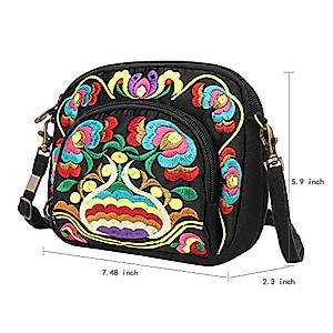 SILKAREA Embroidered 3 zip Small Crossbody Bag Cell Phone Purse Shoulder Wallet Handbags Wristlet Clutch Bag for Women (Yellow)