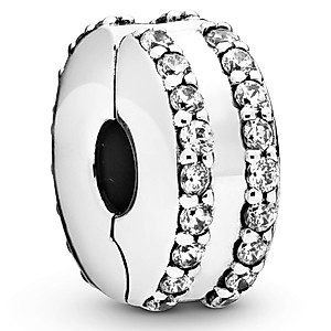Pandora Double Lined Pavé Clip Charm - Compatible Moments Bracelets - Jewelry for Women - Gift for Women in Your Life - Made with Sterling Silver & Cubic Zirconia, No Gift Box