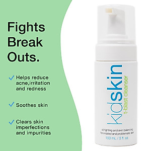 Kidskin T-Blast Facial Cleanser, Gentle Face Wash with Tea Tree Oil, Spot Skin Care for Kids and Teens, Non-Drying Natural Cleanser for Oily or Dry, Acne-Prone Skin, 150 ml 5.0 fl oz.
