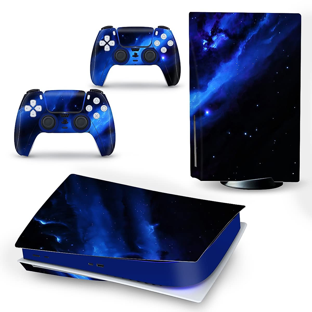 PS5 Skin Stickers Full Body Vinyl Skins Wrap Decals Cover for PS5 Disc Edition Console & Controllers (Blue Interstellar)