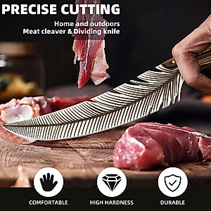 Veisky Professional Knife, Sharp Feather Boning Knife Hand Forged Knife High Carbon Steel Chef Knife Boning knife for Meat Cutting Cooking Knife with Sheath for Kitchen Outdoor Camping