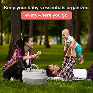 Babynma Rope Diaper Caddy - Storage for Baby and Toddler Items - Portable Cotton Organizer Easily Holds Diapers, Wipes, Clothing - Useful for Nursery, Bedroom (Gray, Extra Large)