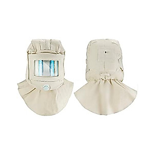 QWORK Sand Blasting Hood Cap, Shawl Sandblaster Protective Gear Mask, Anti Dust/Wind Sandblasting Tool Mask, Heat / Cut / Scratch Resistant Neck Protector, White