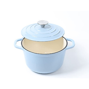 HAWOK Enameled Cast Iron Dutch Oven with Lid, 3 Quart Deep Round Dutch Oven with Dual Handles, Blue