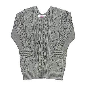 RuffleButts® Girls Gray Chunky Knit Open Style Cardigan - 12-24m
