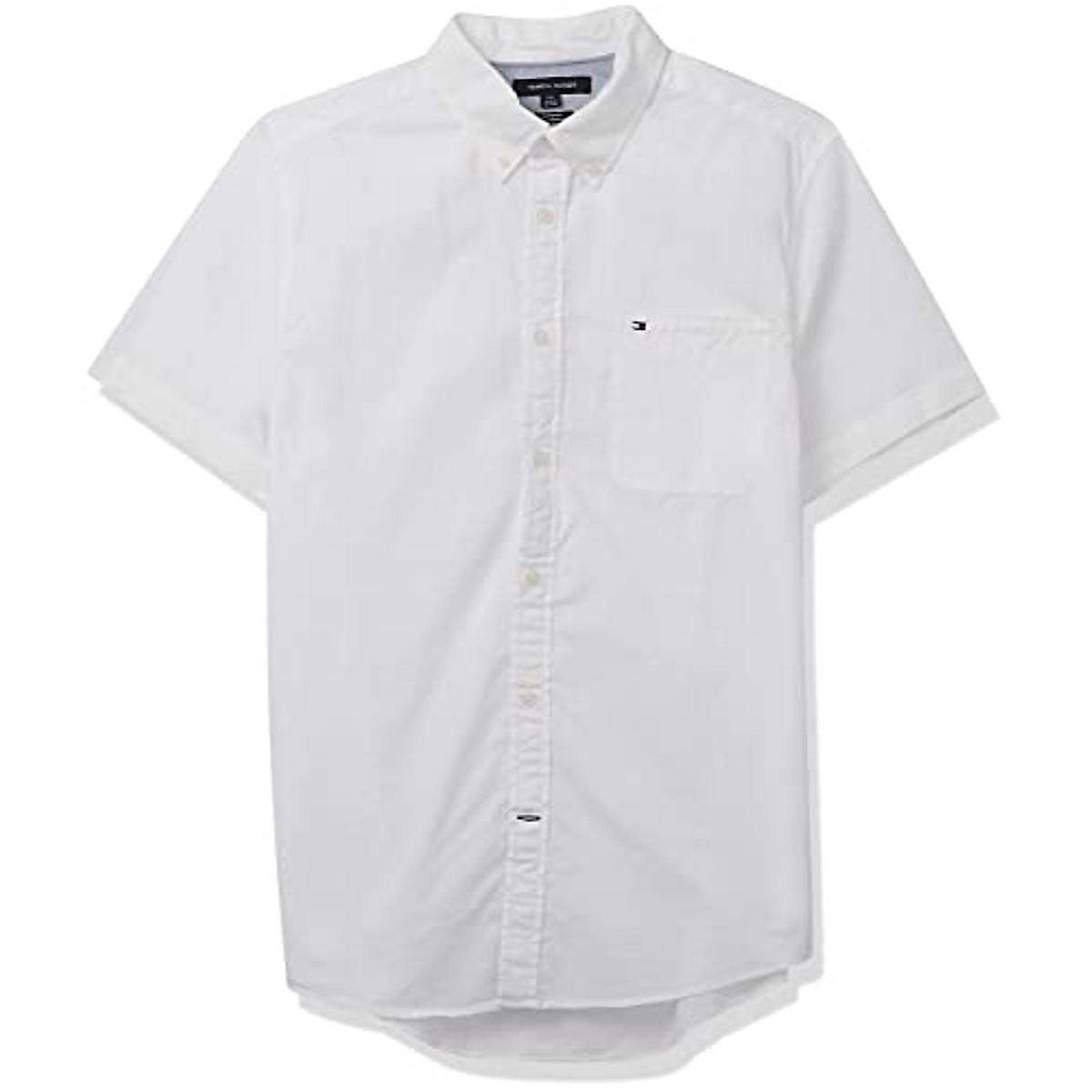Tommy Hilfiger Men's Short Sleeve Button Down Shirt in Custom Fit, Bright White, Medium